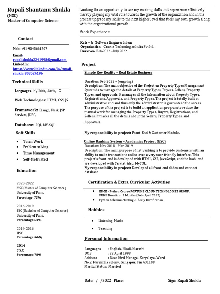 Rupali Shukla - Computer Science Profile | PDF | Computing | Information Technology Management