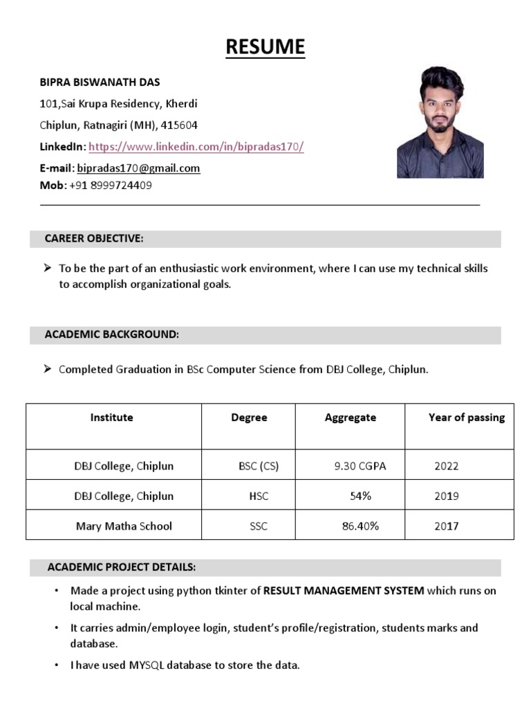Bipra Das - Computer Science Graduate Resume | PDF | Career & Growth | Business