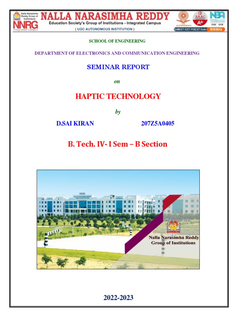 Haptic Technology: Seminar Report | PDF | Engineering
