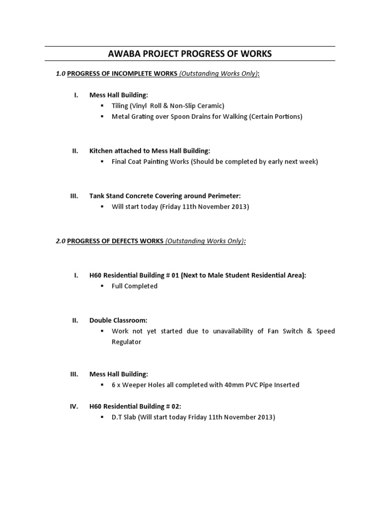 Awaba Project Progress of Works | PDF