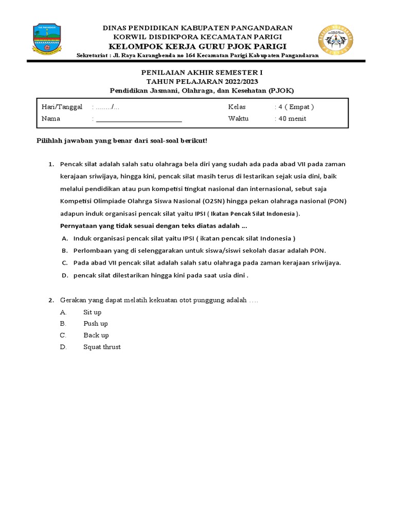 Soal Pas Pjok Kls 4 SM 1 | PDF