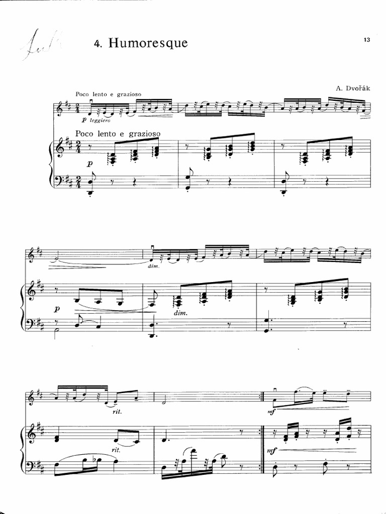 Dvorak Humoresque Score | PDF