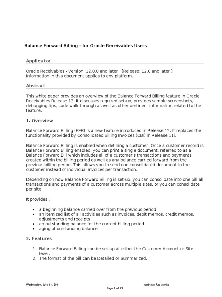 Balance Forward Billing Overview | PDF | Invoice | Receipt