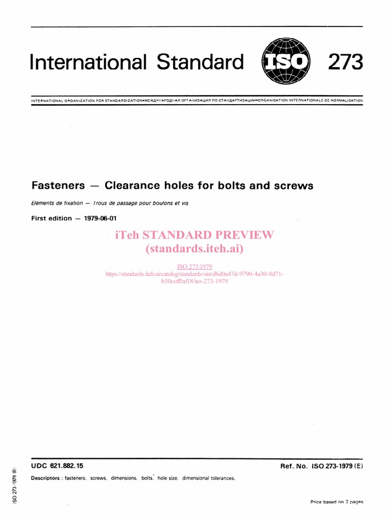 Iso 273 1979 | Download Free PDF | Screw | International Organization For Standardization