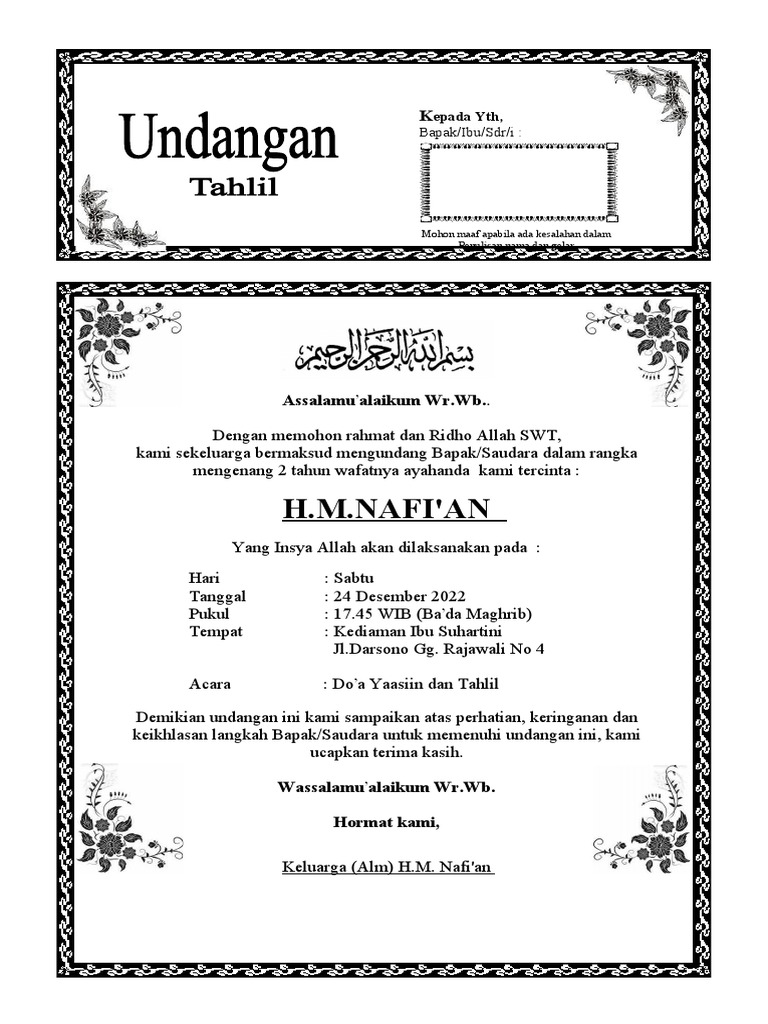 01 Contoh Undangan 7 Hari Format | PDF