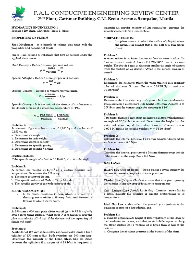 Analysis of Fluid Mechanics Concepts and Applications in Hydraulics Engineering Problems | PDF ...