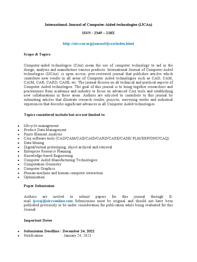 International Journal of Computer-Aided Technologies (IJCAx) | PDF ...