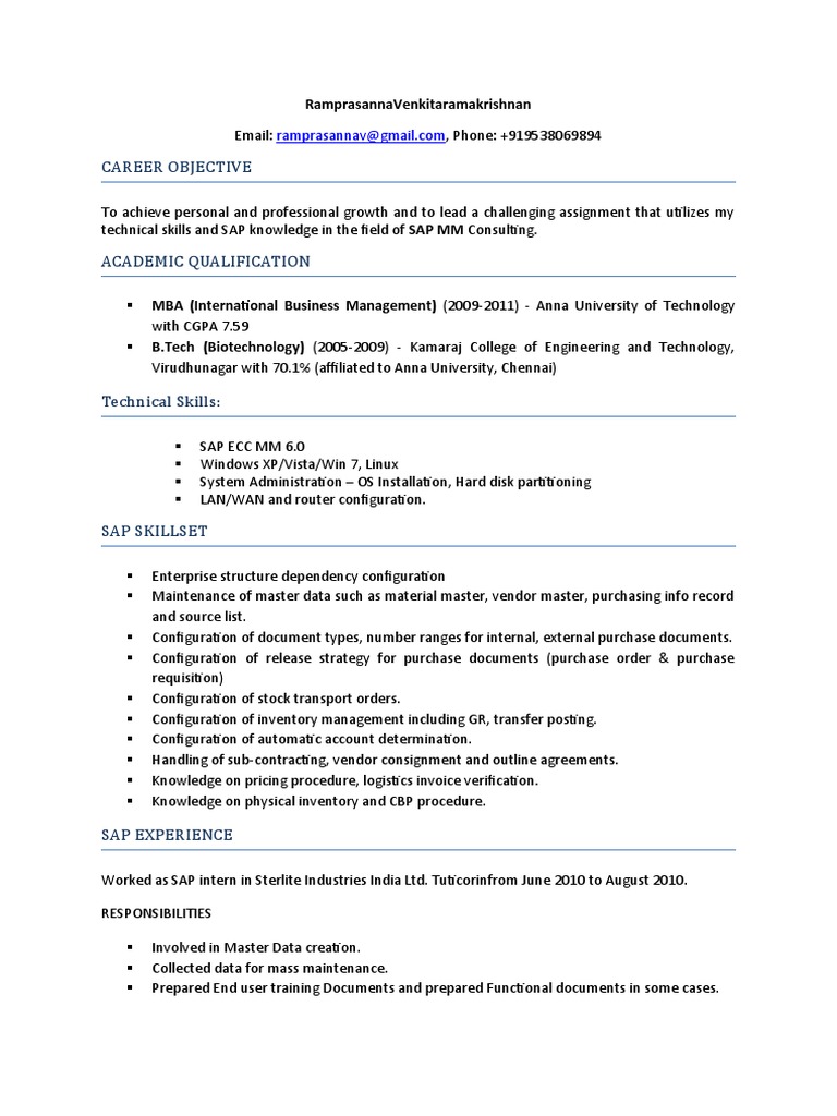 Career Objective: Ramprasannavenkitaramakrishnan | PDF | Computing | Software