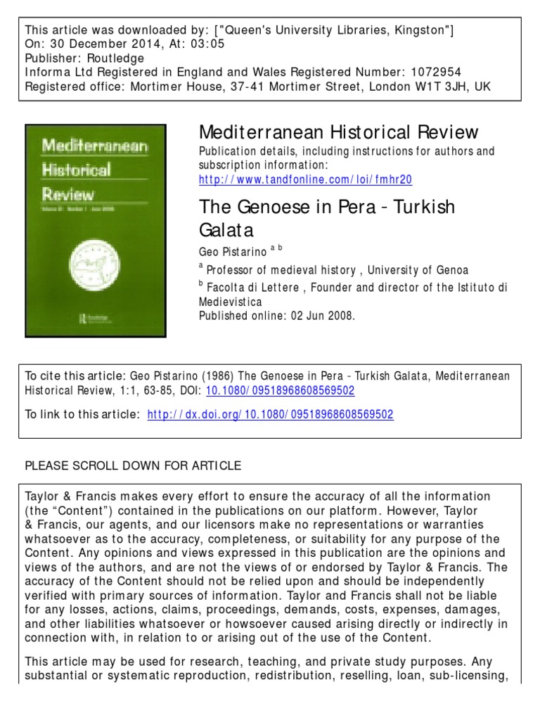Pistarino, Geo - The Genoese in Pera | PDF | Ottoman Empire | Byzantine Empire