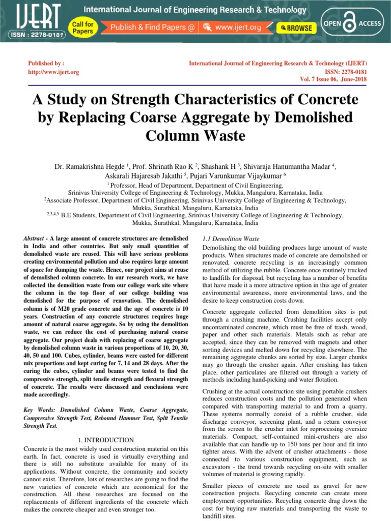 A Study On Strength Characteristics of Concrete by Replacing Coarse ... A Study On Strength Characteristics of Concrete by Replacing Coarse ...