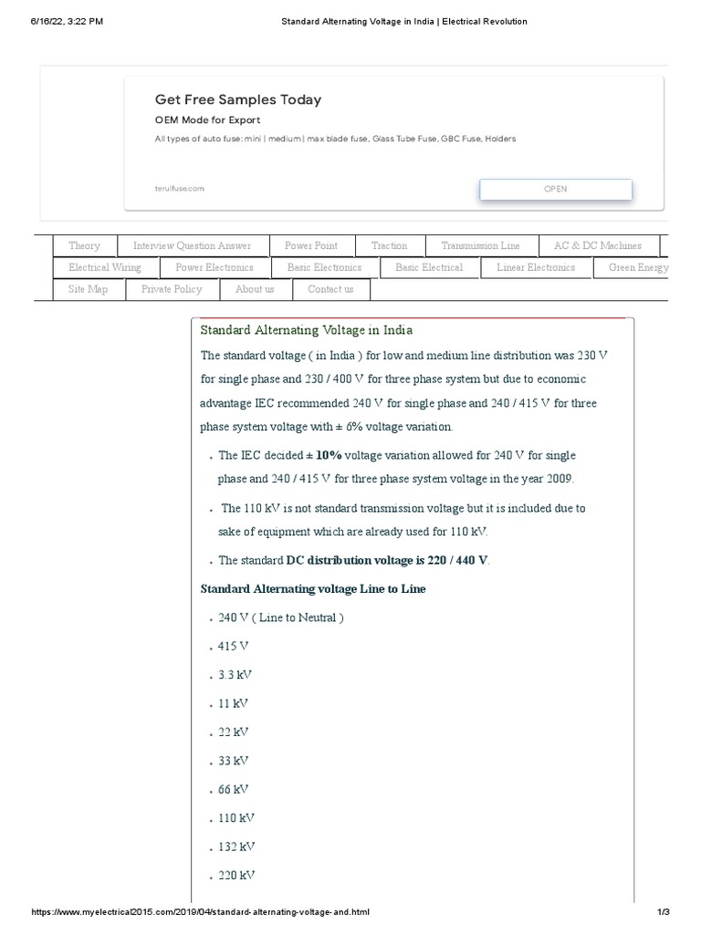 Standard Alternating Voltage in India - Electrical Revolution | PDF ...