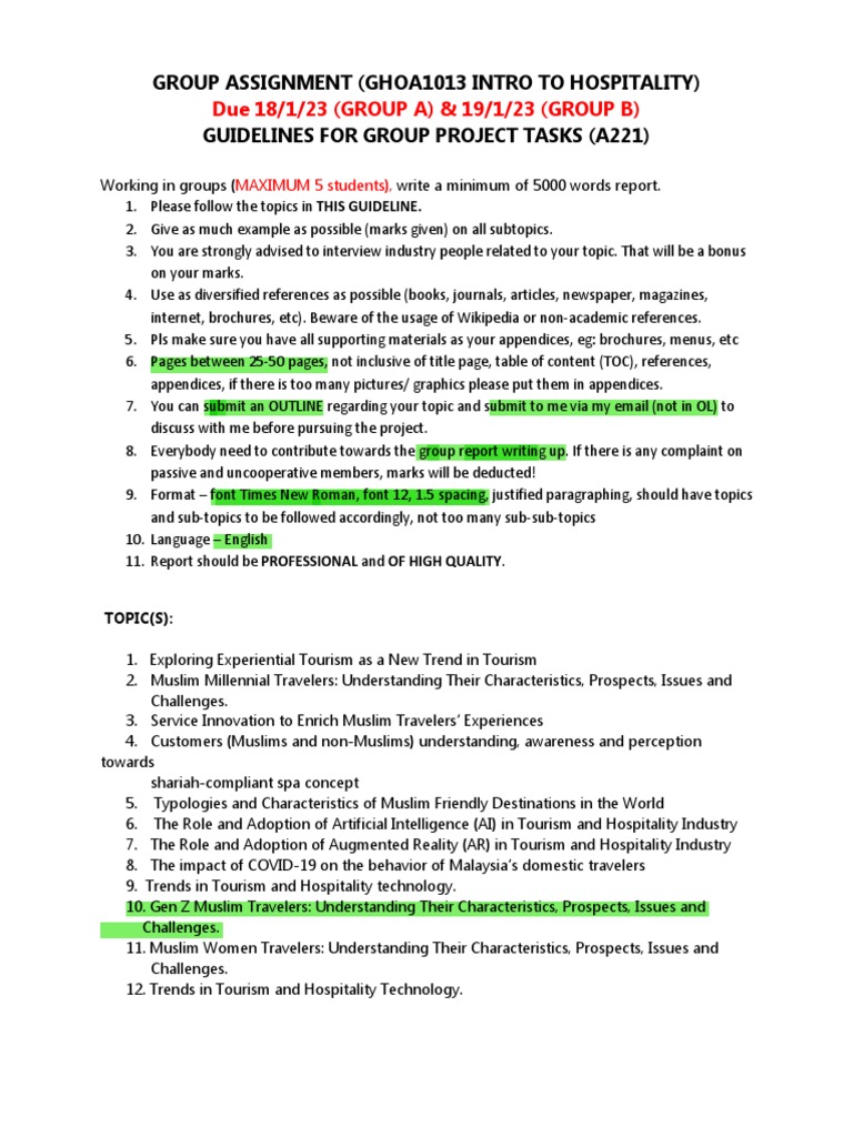 A221 - Group Project Task GHOA1013 | PDF | Tourism | Communication