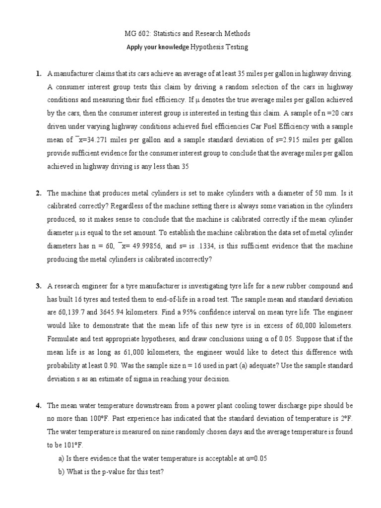 Hypothesis Testing Excercise 2022 23 Pdf Statistical Hypothesis Testing Statistical