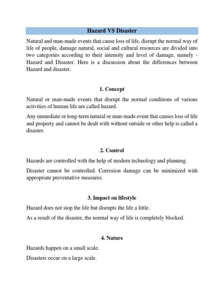 Hazard Vs Disaster | PDF