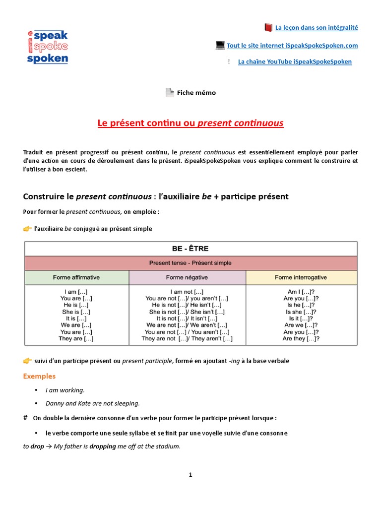 Fiche+Memo+27+ISSS+ +Present+Continu+Anglais+ +V1+Copie | PDF | Verbe ...