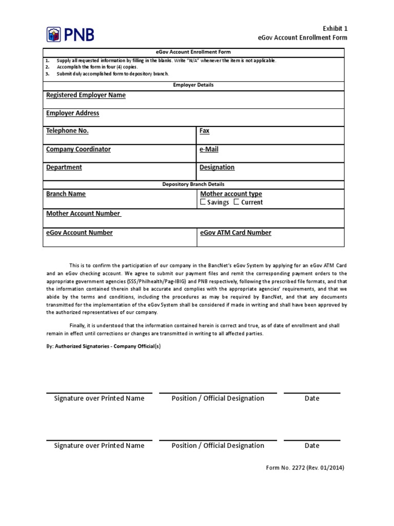 Egov Account Enrollment Form | PDF