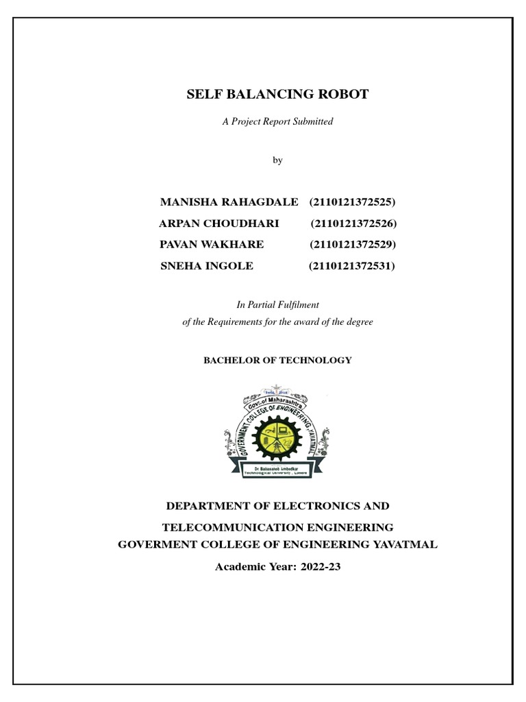 Design and Development of a Self-Balancing Two-Wheeled Robot | PDF | Arduino | Integrated ...