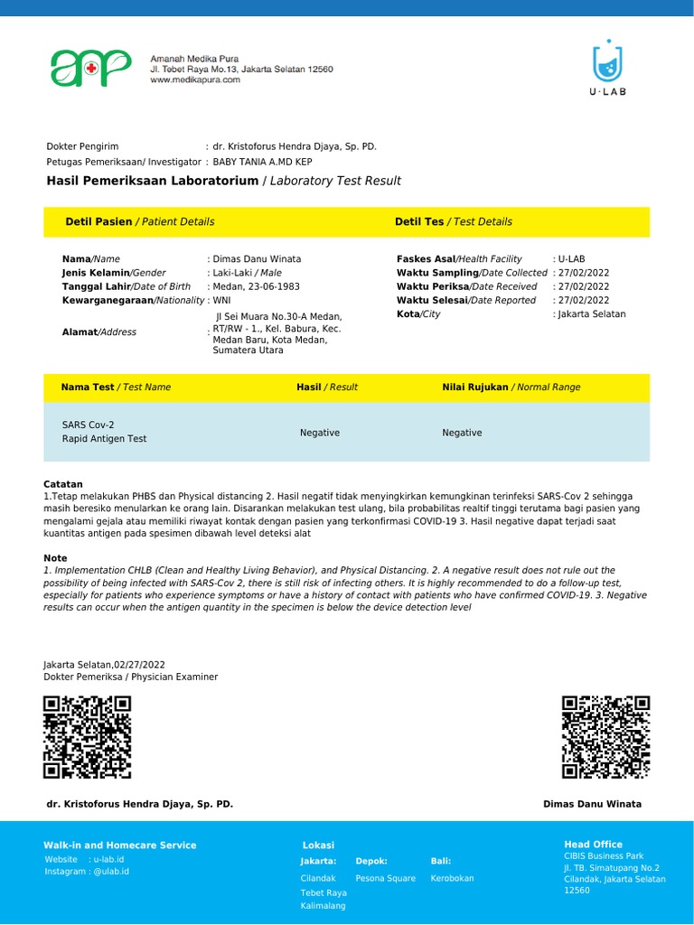 Hasil Antigen - Dimas Danu Winata | PDF