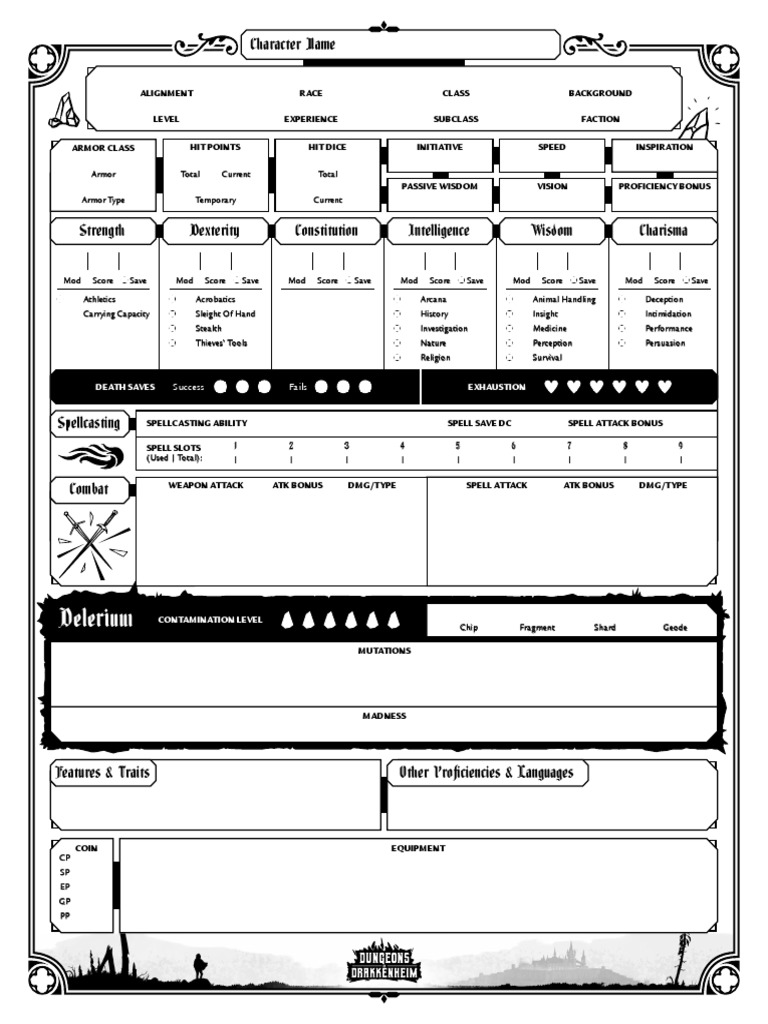 Dungeons of Drakkenheim Character Sheet - Black FORM | PDF | Gaming ...