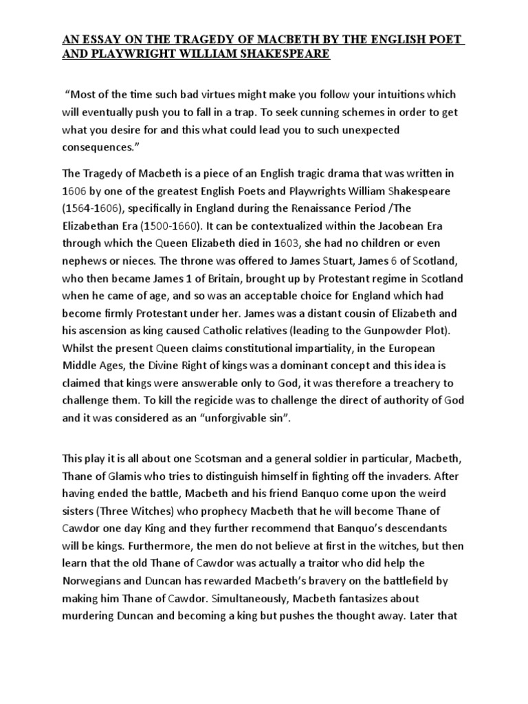 Essay On The Tragedy of Macbeth-1 | PDF | Macbeth