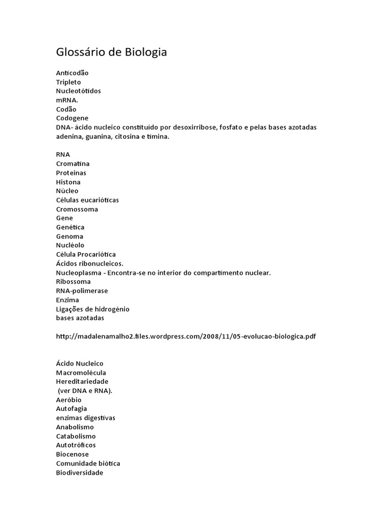 Glossário de Biologia | PDF | Célula (Biologia) | Magma