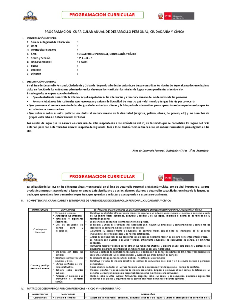 2do Programacion Anual D.P.C.C. | PDF | Método de enseñanza | Estudios de género