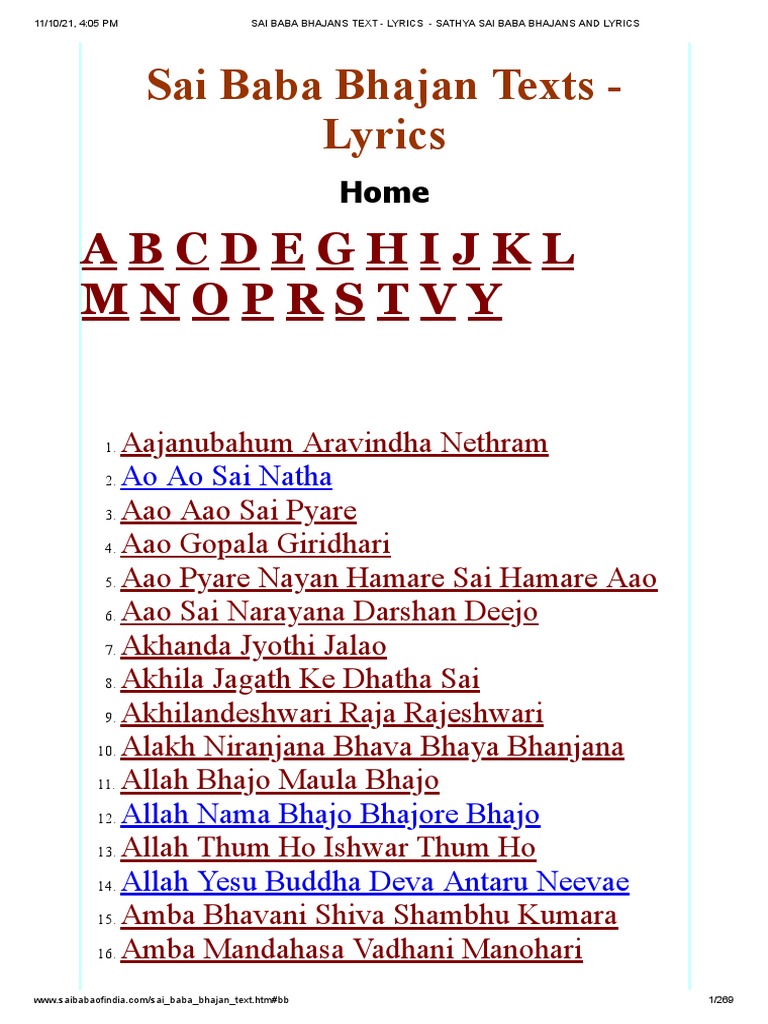 Sathya Sai Baba Bhajans and Lyrics | PDF | Shiva | Rama