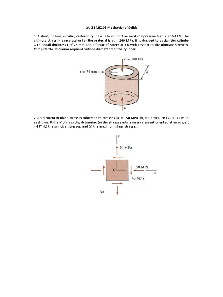 QUIZ I ME203 Mechanics of Solids | PDF