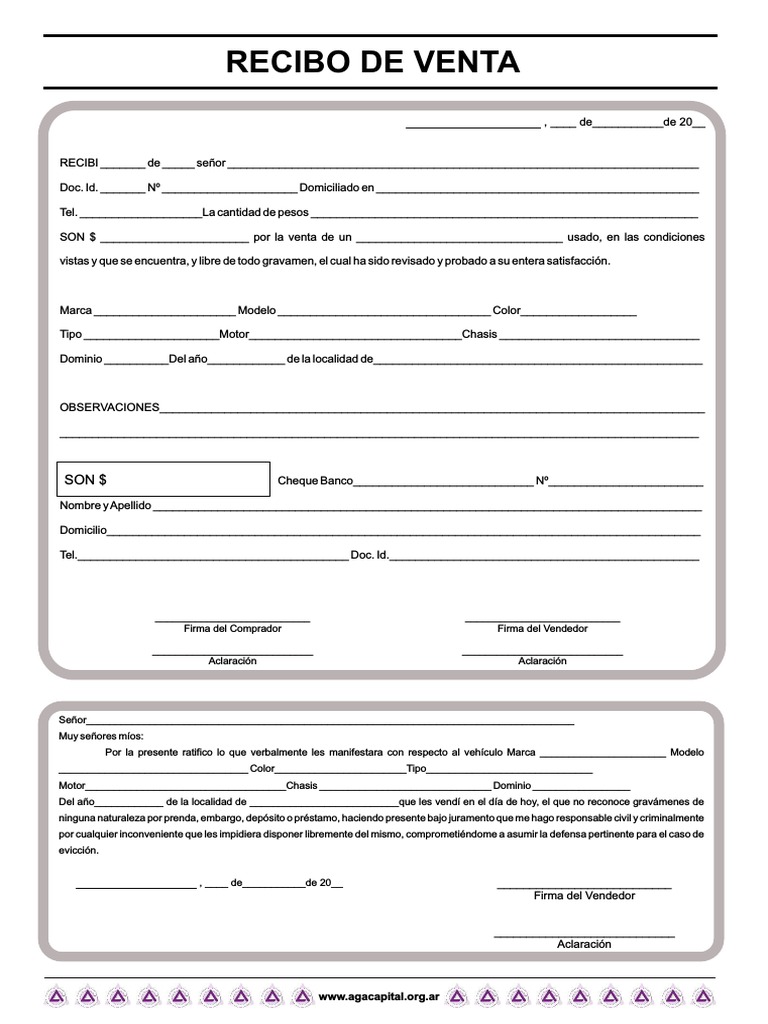 Recibo De Venta De Auto Usado Pdf