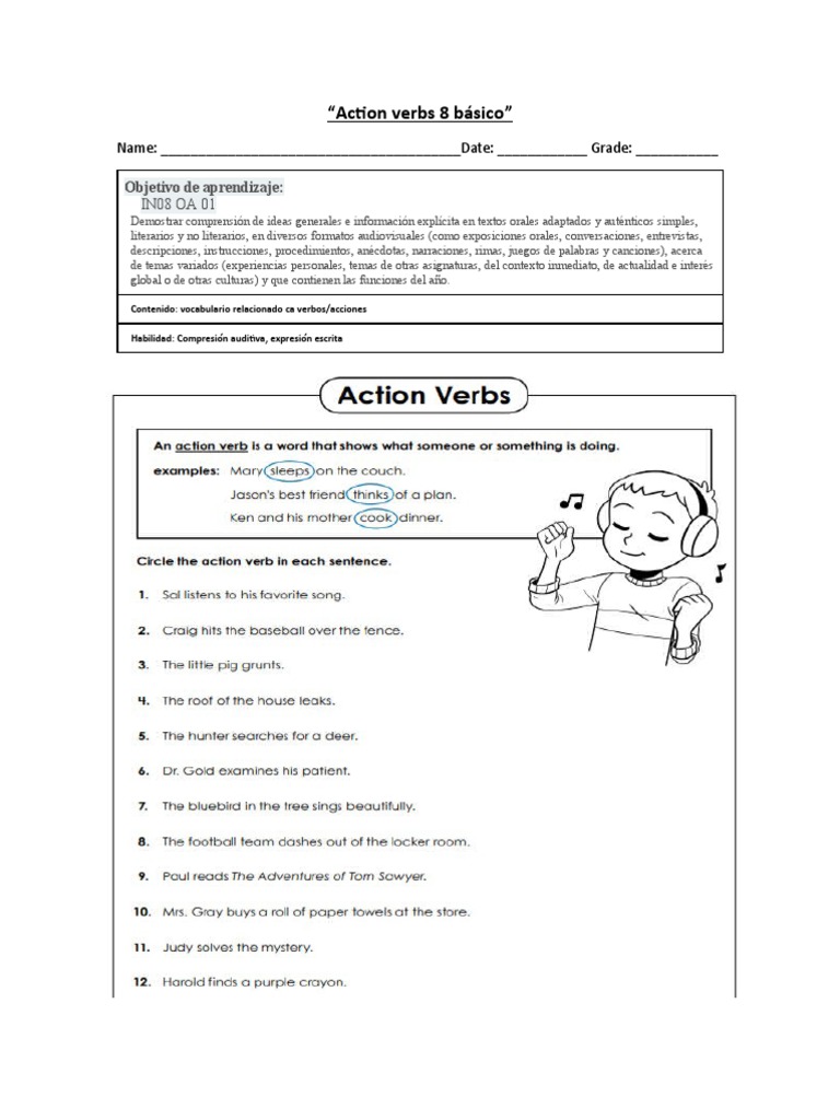 Verbos de acción para comprensión auditiva | PDF | Ciencias sociales