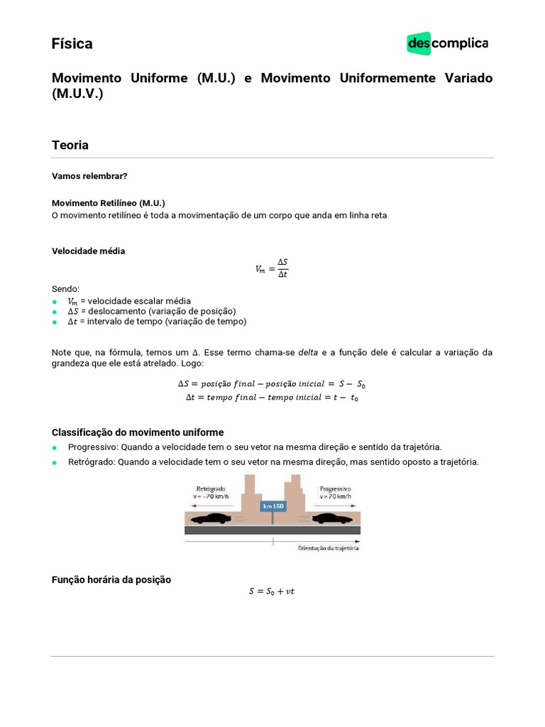 Aprofundamento-Física-Movimento Uniforme (MU) e Movimento Uniformemente ...