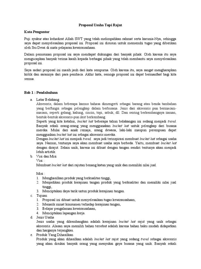 Proposal Usaha Topi Rajut | PDF | Seni