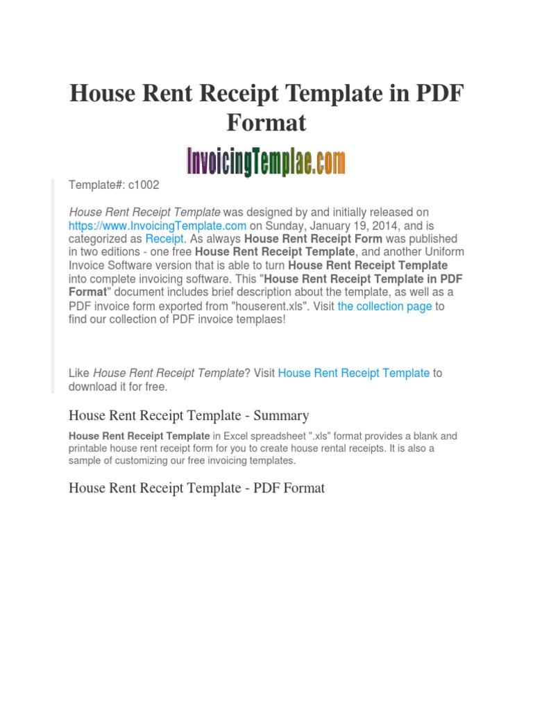 House Rent Receipt Template PDF Download | PDF | Receipt | Invoice