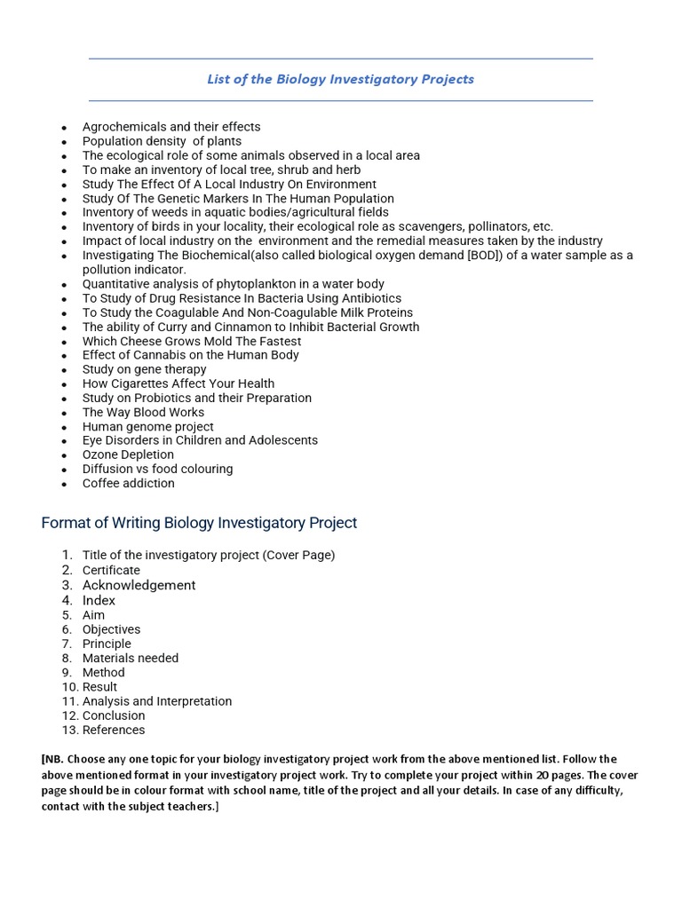 Class 12 Bio Projects | PDF
