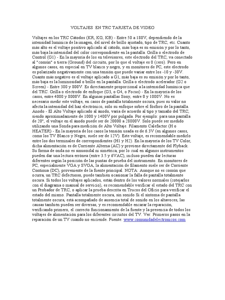 Voltajes en TRC Tarjeta de Video | PDF