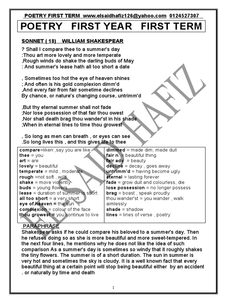 Analysis of Shakespeare's Sonnet 18 | PDF | Poetry | Sonnets