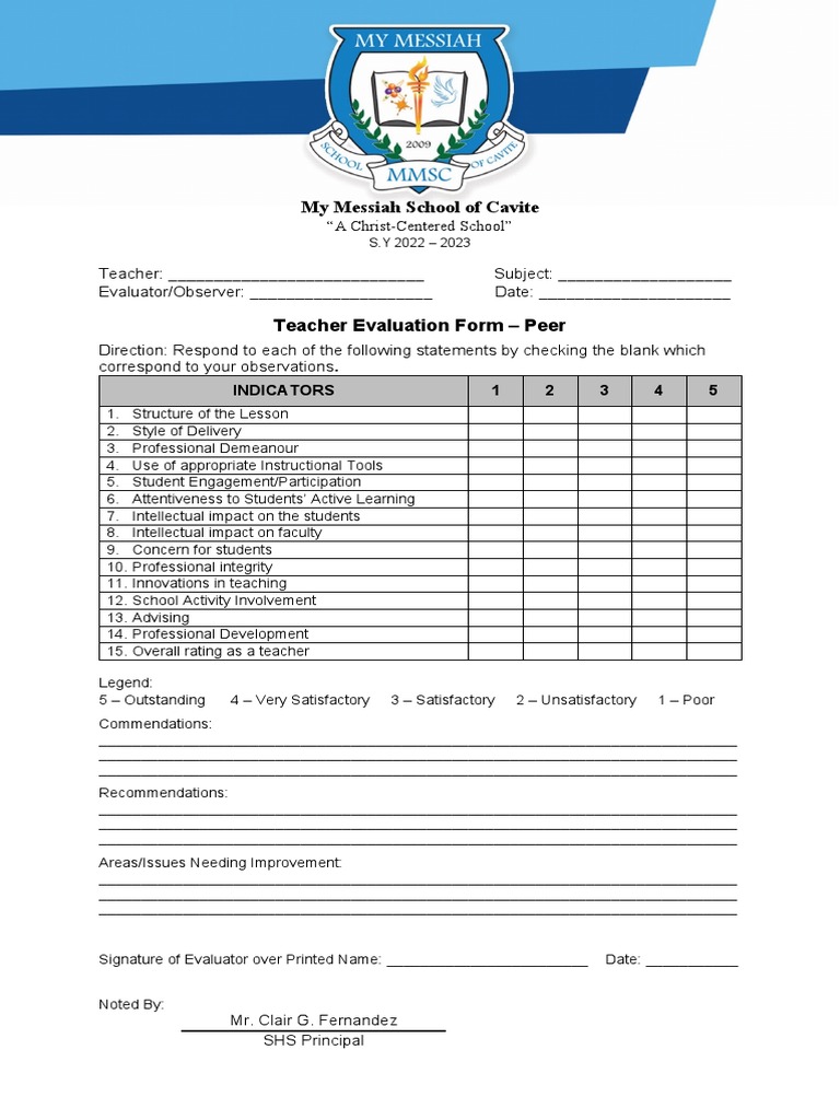 Teacher Evaluation Form Peer | PDF