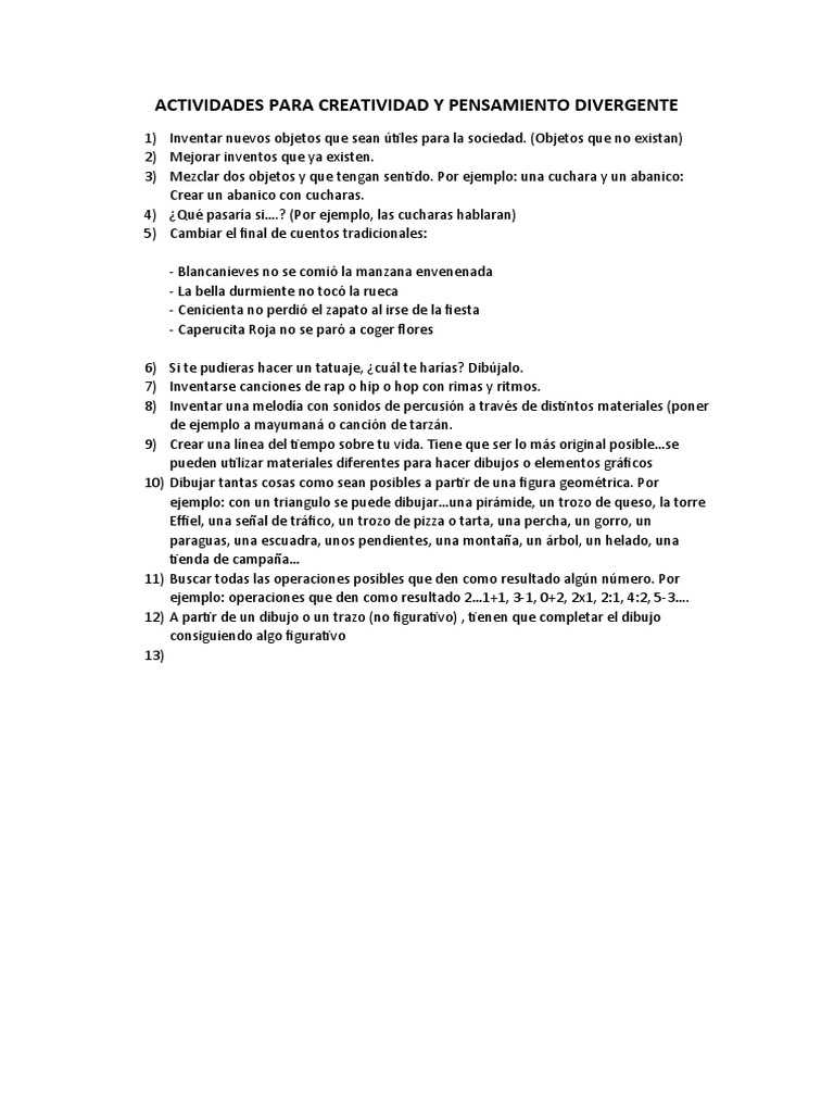 Actividades para Fomentar la Creatividad | PDF
