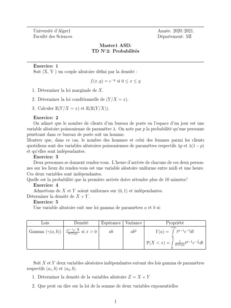TD2 Proba Dsa | PDF | Théories scientifiques | Probabilité et statistiques