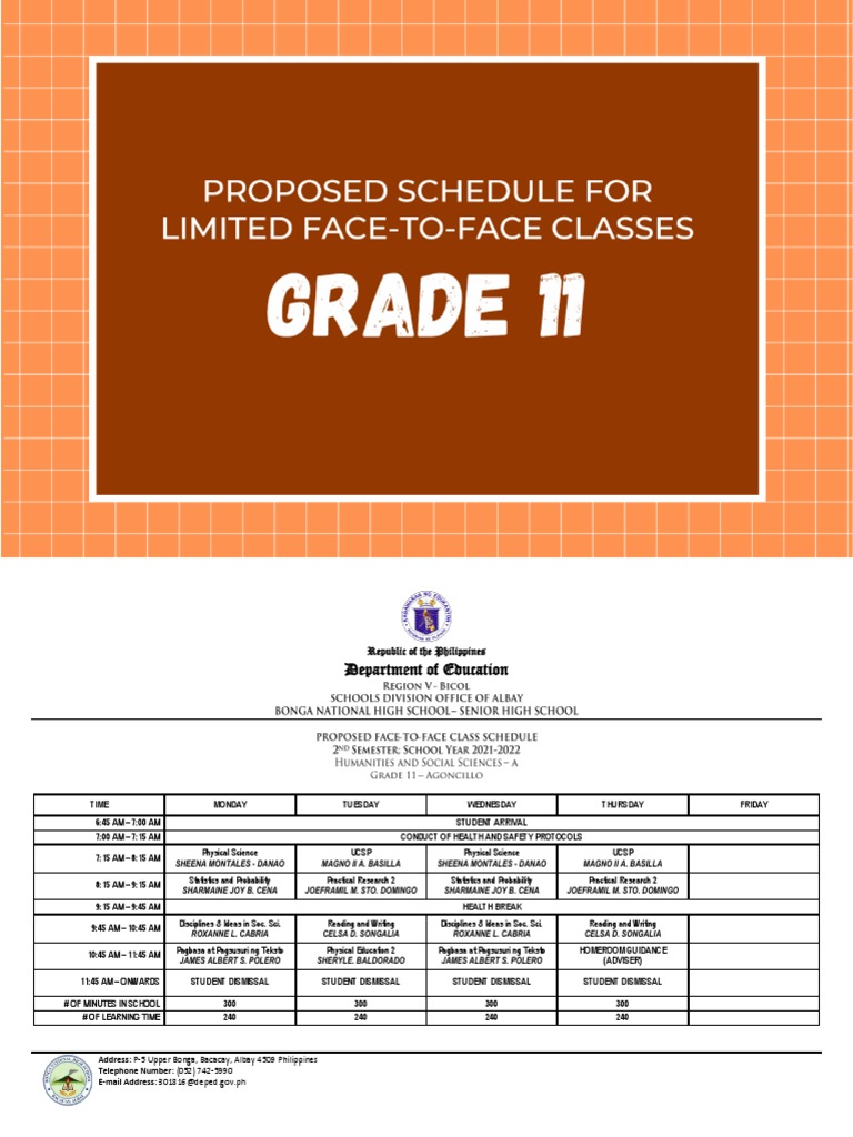 Bonga Nhs - Shs Proposed f2f Schedule | PDF | Science