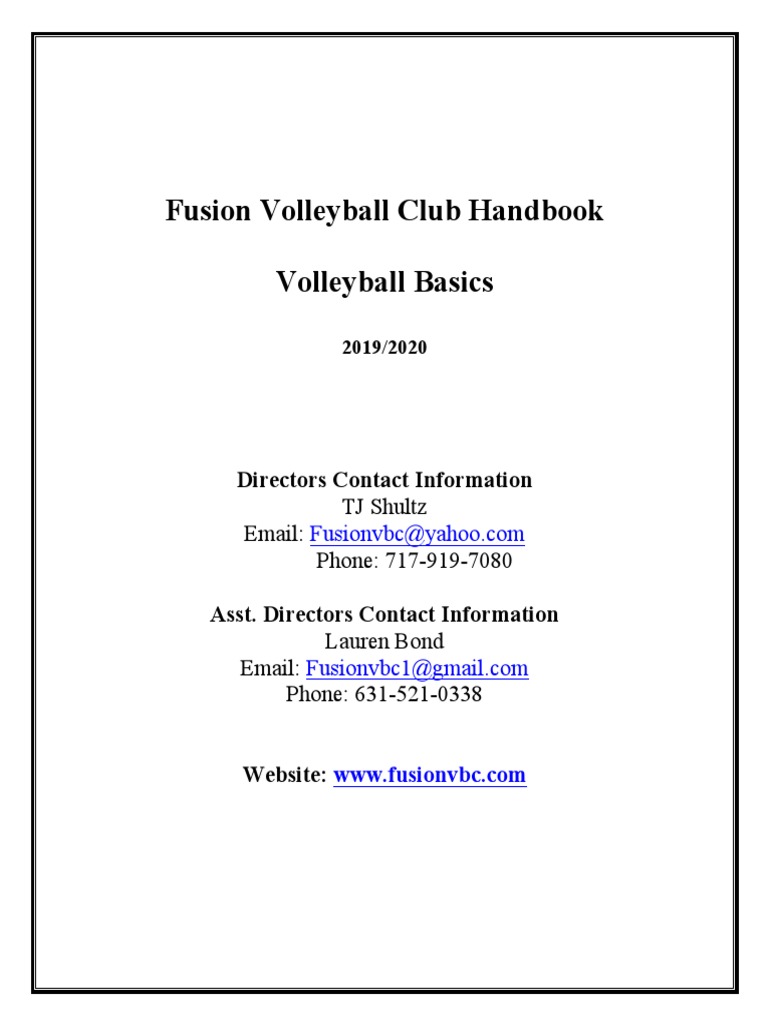 2019 20 Fusion Volleyball Club Handbook | PDF | Volleyball | Team Sports