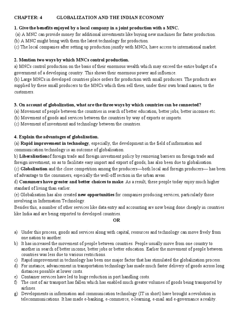 Chapter 4 Globalization and The Indian Economy | PDF | Multinational Corporation | Globalization