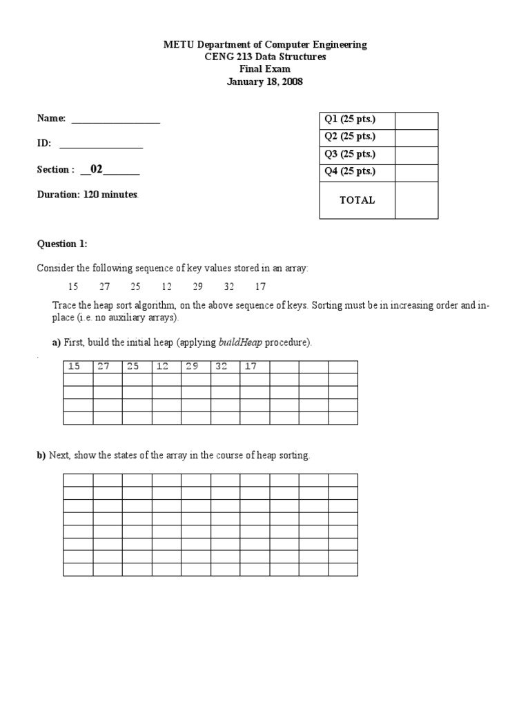 Ceng 213 Final Exam Questions Pdf Theoretical Computer Science Algorithms And Data Structures