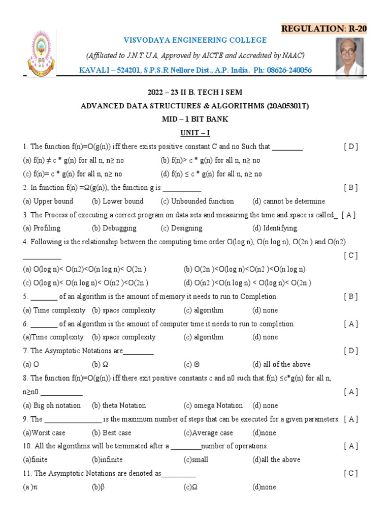 Ads&a Mid-1 Bits | PDF | Algorithms | Algorithms And Data Structures
