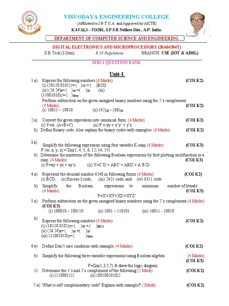 Demp Mid - 1 Question Bank | PDF | Logic Gate | Electronic Circuits