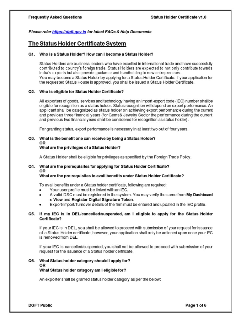 Understanding Status Holder Certificates | PDF | Business | Finance ...