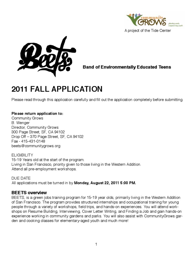 BEETS FALL 2001 Application | PDF | Identity Document | Labour