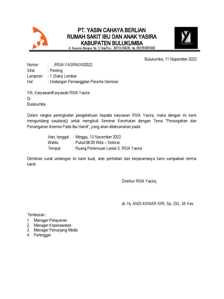 Undangan Pertemuan Seminar Kesehatan | PDF