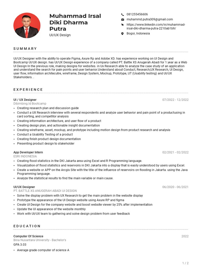 Muhammad Irsal Diki Dharma Putra - UI - UX Design - Resume | PDF | Information Technology ...
