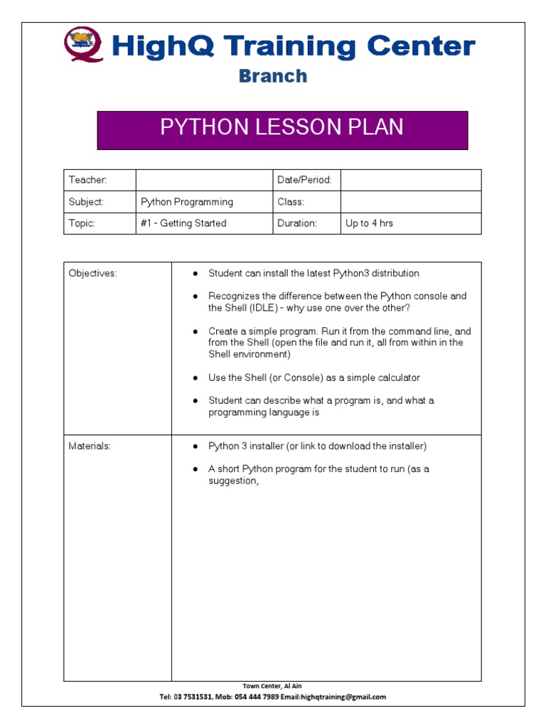 Python Lesson Plan | Download Free PDF | Subroutine | Variable ... Python Lesson Plan | Download Free PDF | Subroutine | Variable ...
